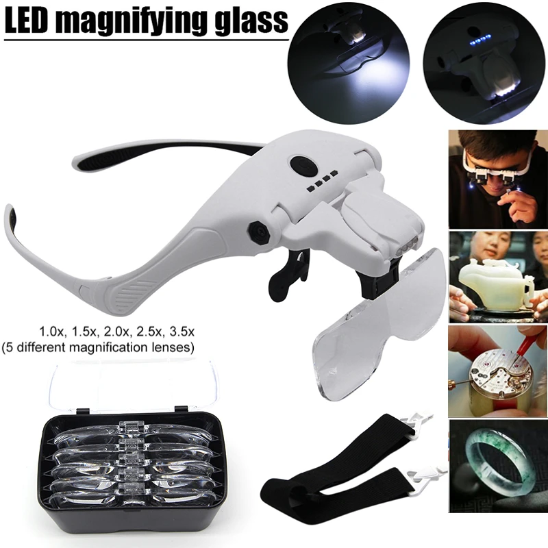 300mah Professional Magnifying Glasses with 5 Lens 1X-3.5X 4 LED ...