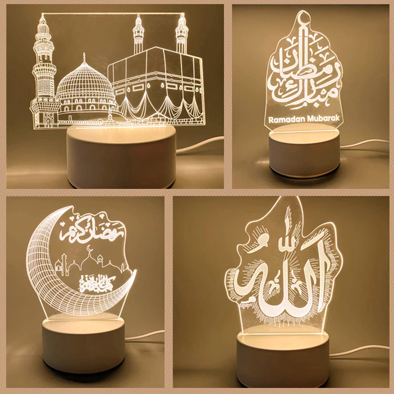 Usb Operate 3d Acrylic Led Night Light Eid Mubarak Decor Islamic Muslim ...