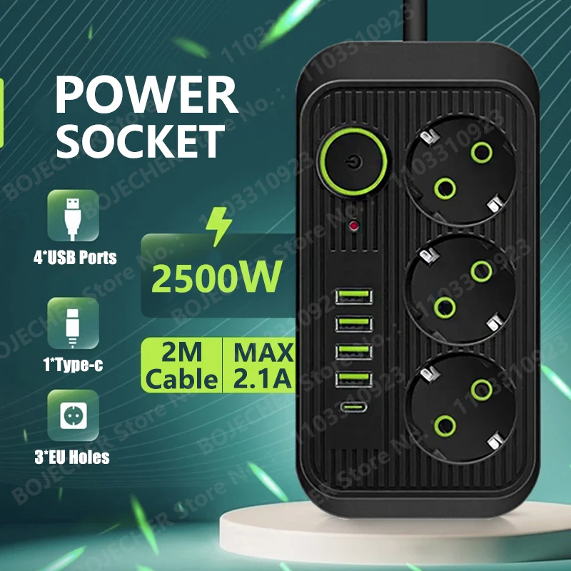 EU-Plug-AC-Outlets-Multitap-Socket-Extension-Cord-Electrical-Power ...