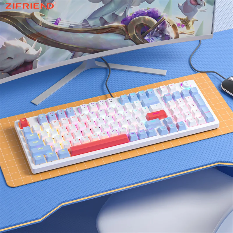 ZIFRIEND-ZA98-98-Keys-Blue-White-Machanical-Keyboard-90-100-Full-Size ...