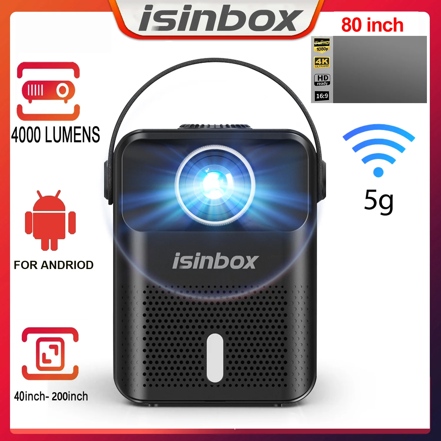 ISINBOX X8 Projector screens Android Portable Home Theater Cinema 1080P ...