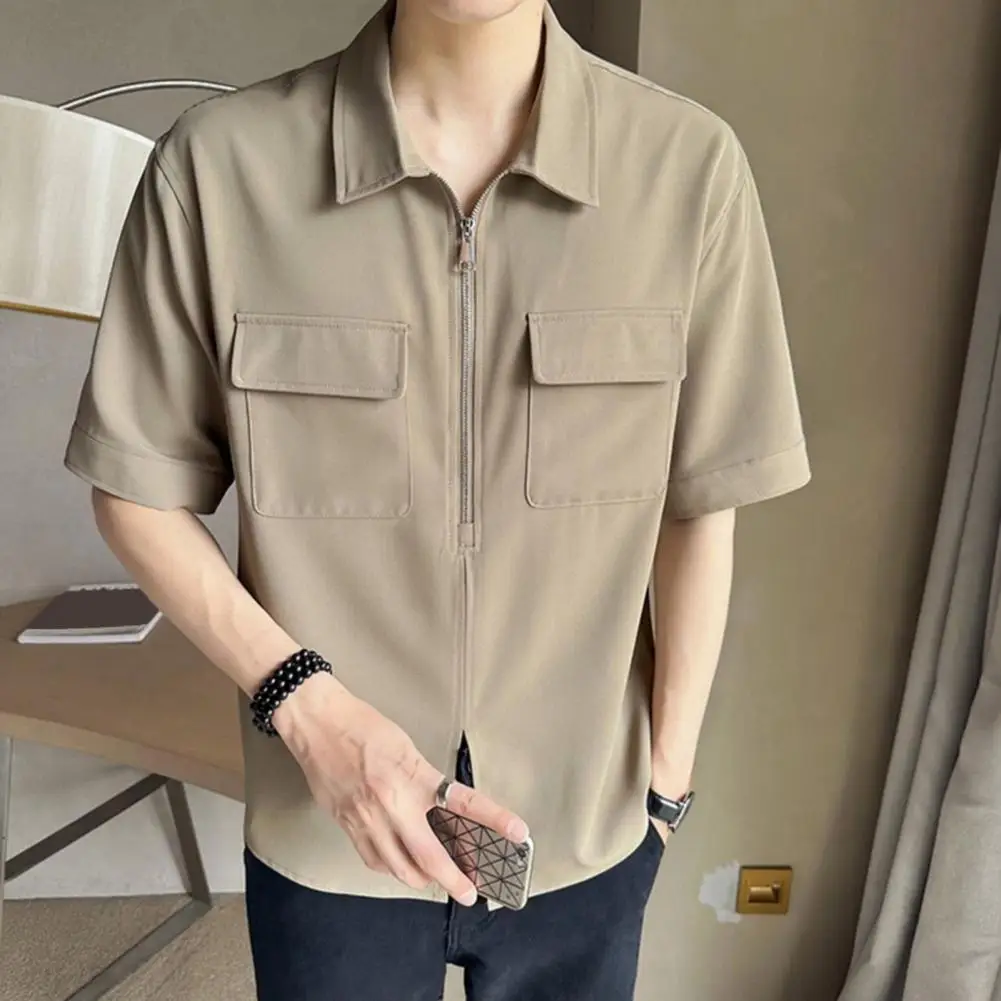 Men-Solid-Color-Shirt-Short-sleeved-Work-Shirt-Streetwear-Men-s-Cargo ...