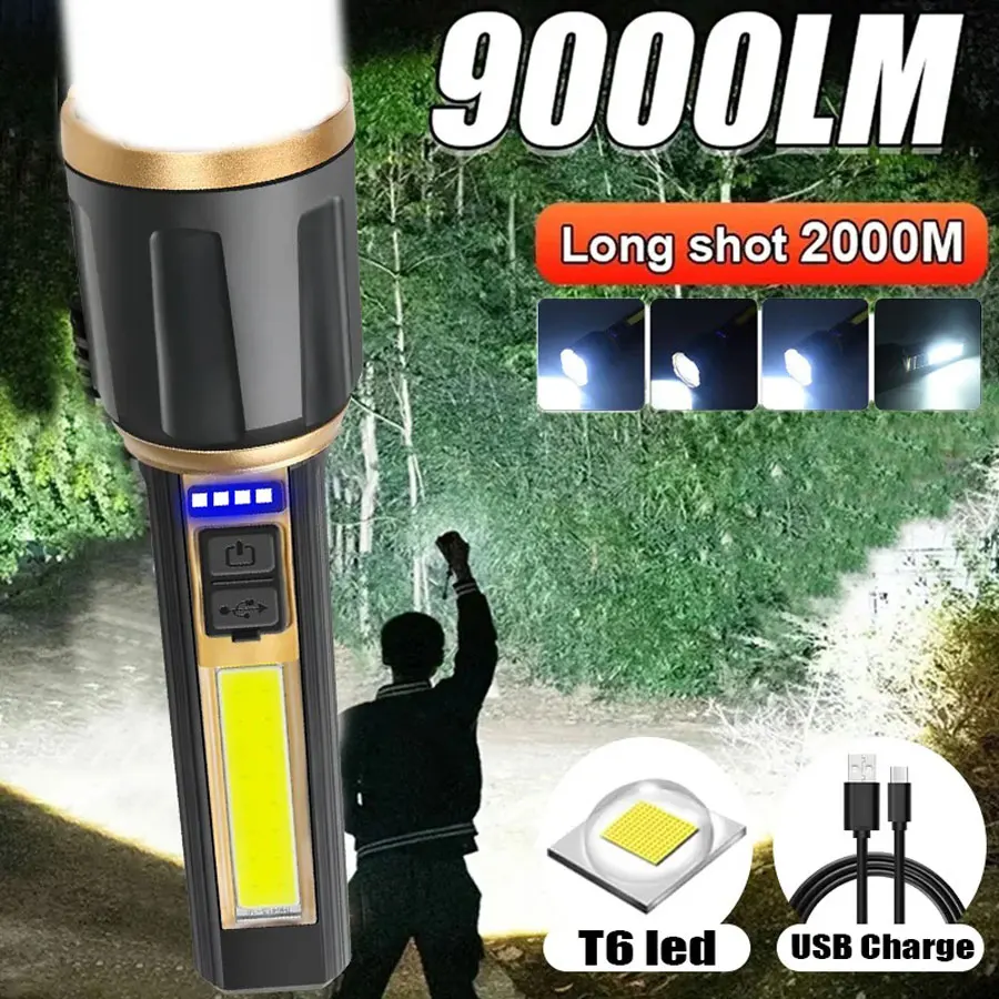 T6-LED-Bright-Flashlight-Tactical-Zoom-Torch-with-COB-Side-Light-Built ...