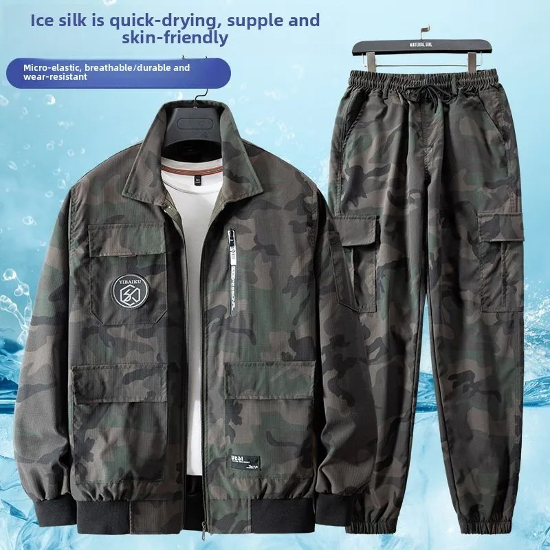 Men's Military Style Summer Elastic Waist Workwear Set Thin Resistant ...
