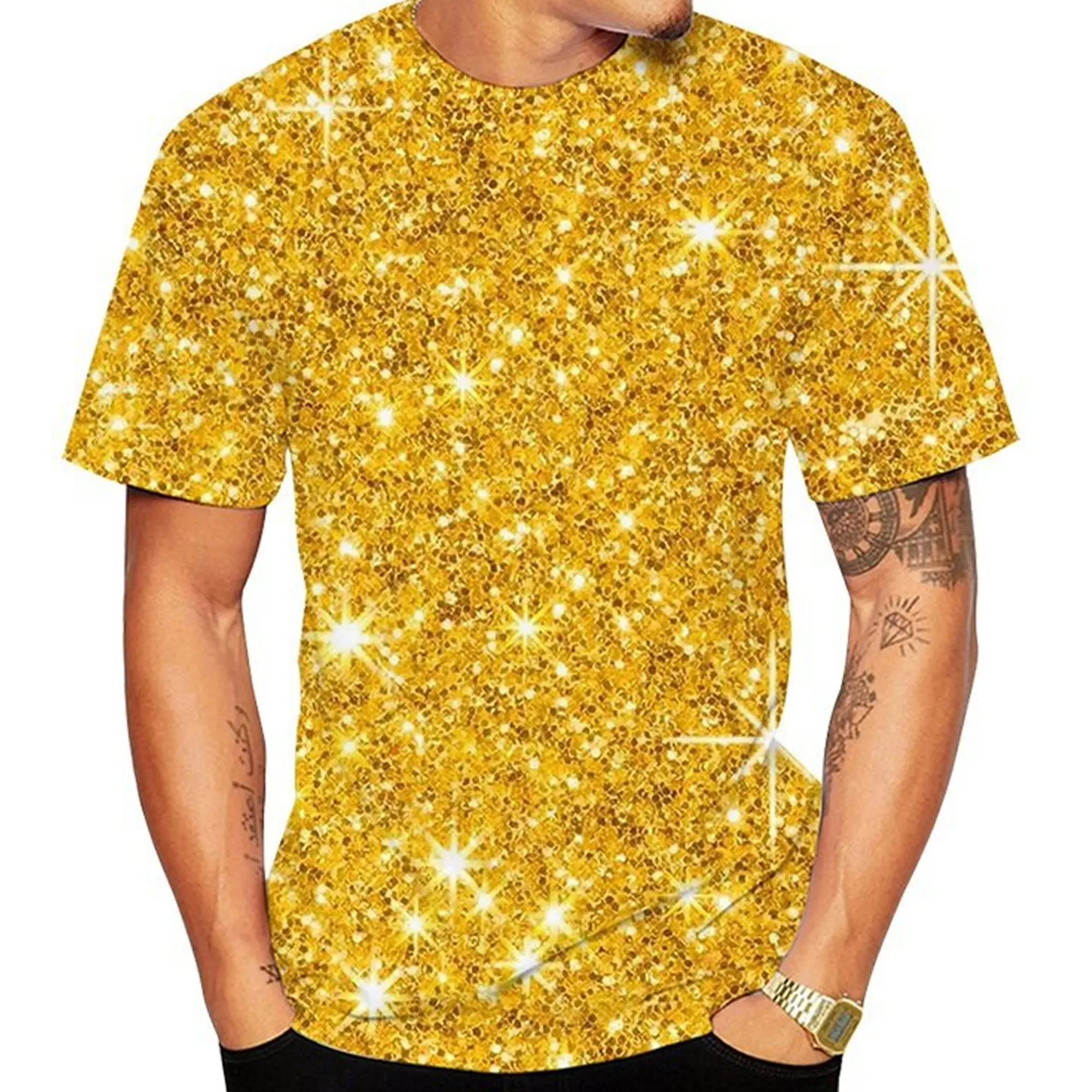 Men-3d-T-Shirt-Trendy-Luxury-Gold-Pattern-T-shirt-Sports-Casual-Short ...