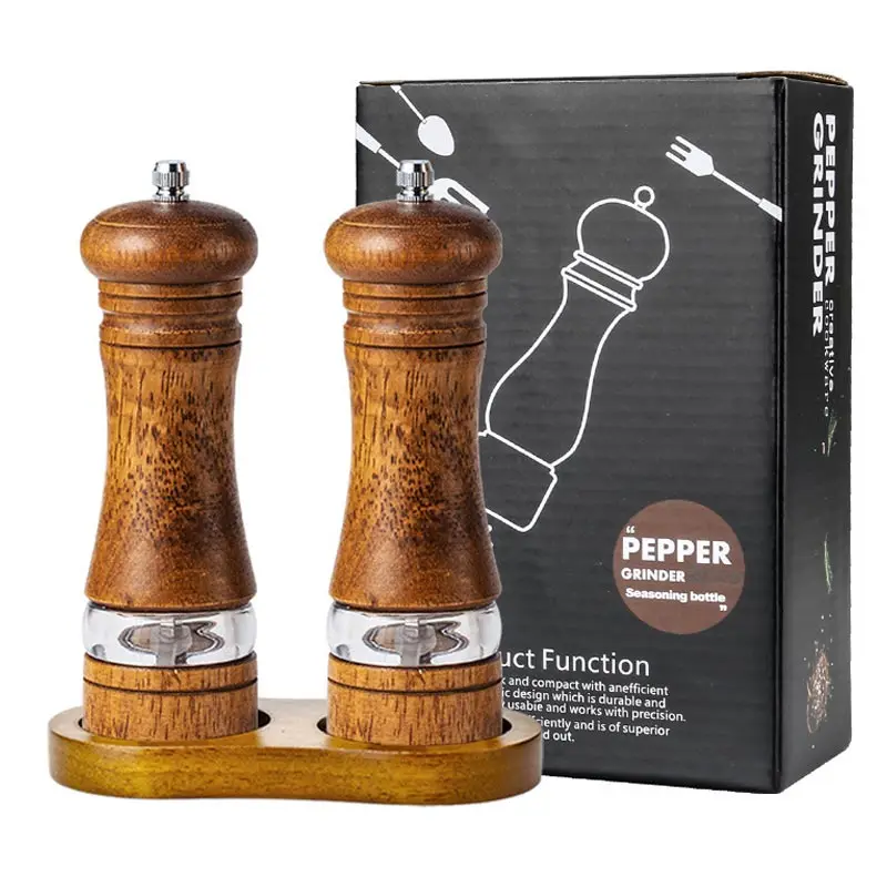 6-inch Manual Solid Wood Pepper Grinder Sets With Base,Salt Spice ...