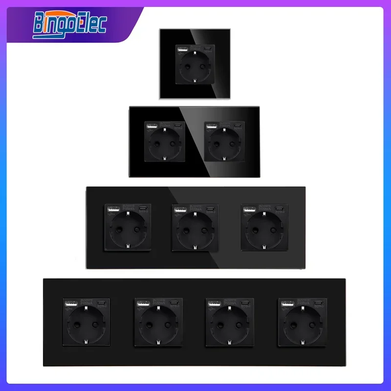 EU-Standard-Single-USB-Socket-Type-C-Crystal-Glass-Double-Outlet-Triple ...