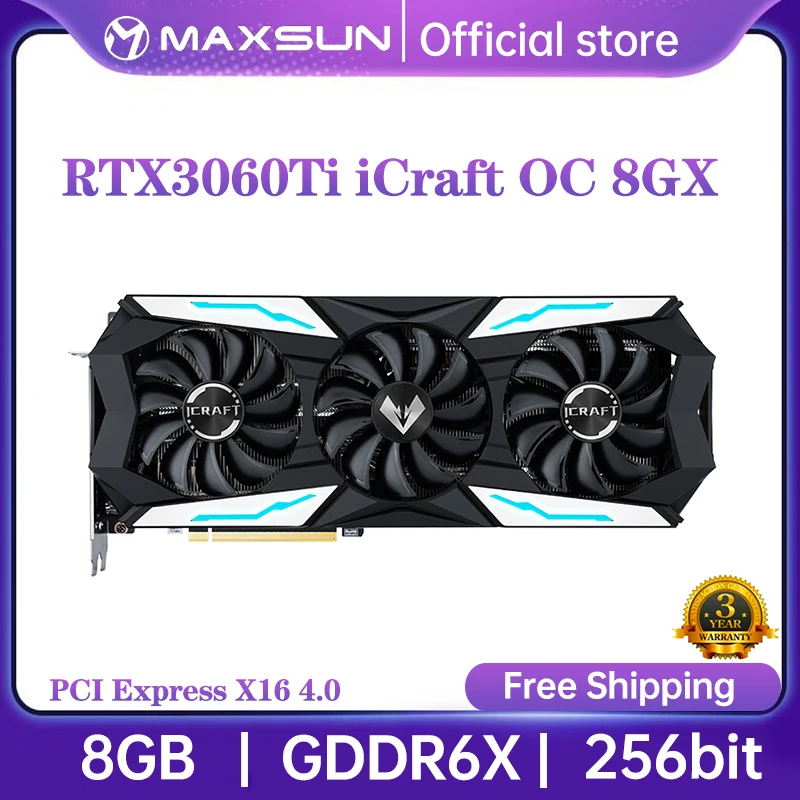 MAXSUN 그래픽 카드, RTX 3060Ti iCraft OC 8GB GDDR6X GPU NVIDIA 컴퓨터 PC 256bit RGB 게임 비디오 카드 완전 신제품 ...