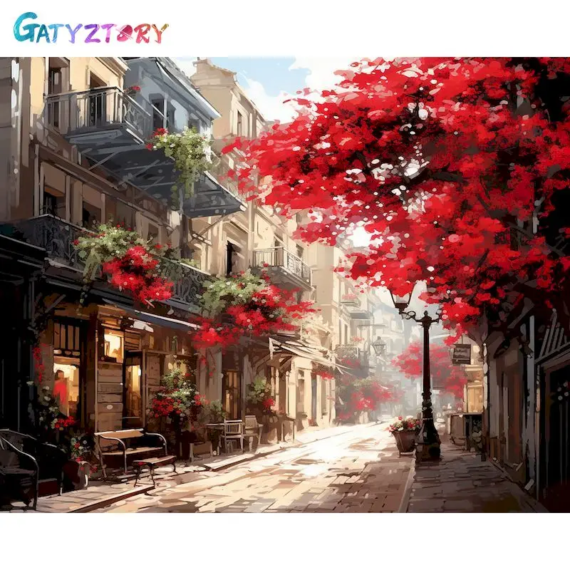 GATYZTORY-pintura a óleo por números para adultos, House Street Desenho ...