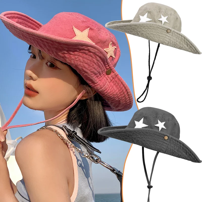 Y2K Pink Star Wild Western Cowboy gorras Unisex cuello Draw String ...