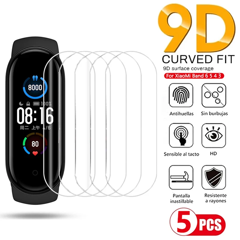 9d filme curvo hidrogel para xiaomi mi banda, protetor de tela macia, acessórios para 3, 4, 5, 6 ...