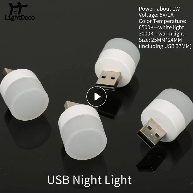 Usb Night Light Plug Lamp Portable Mini For Power Bank Cool White 6pcs ...