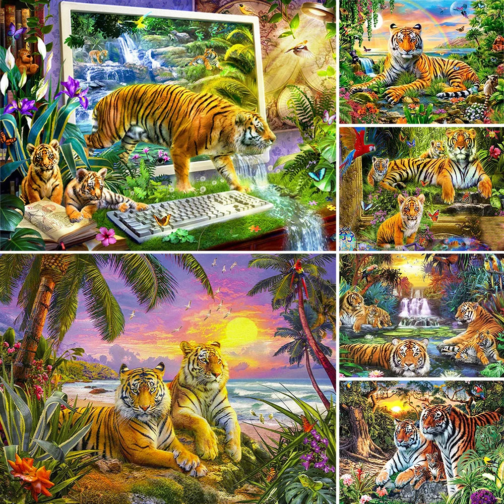 Animal-Tiger-Pre-Printed-Cross-Stitch-Complete-Kit-Embroidery-DMC ...