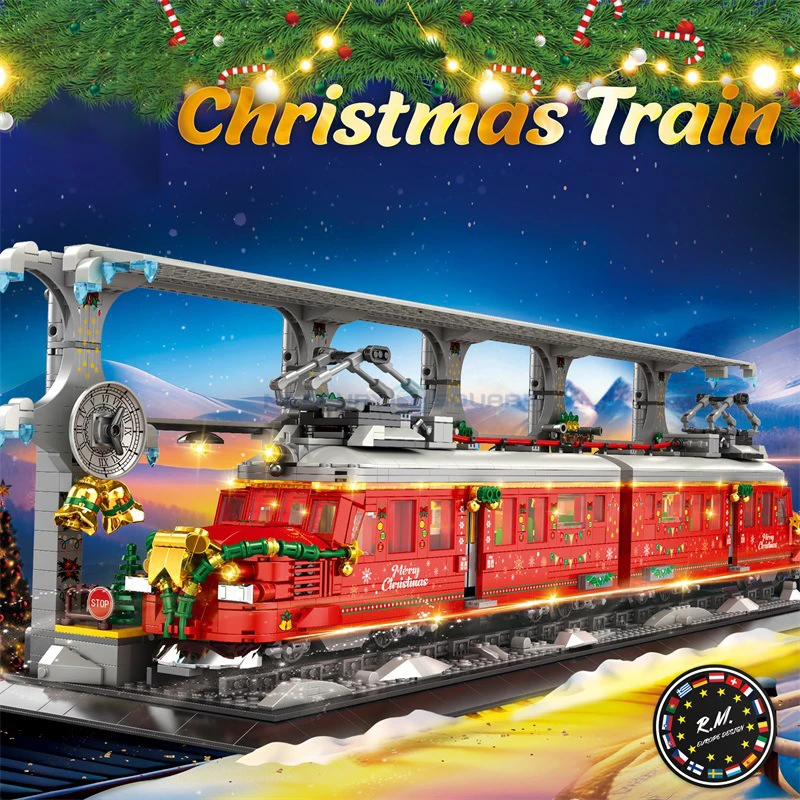Christmas-Red-Train-Model-Blocks-MOC-66034-Urban-Railway-Track-Buliding ...