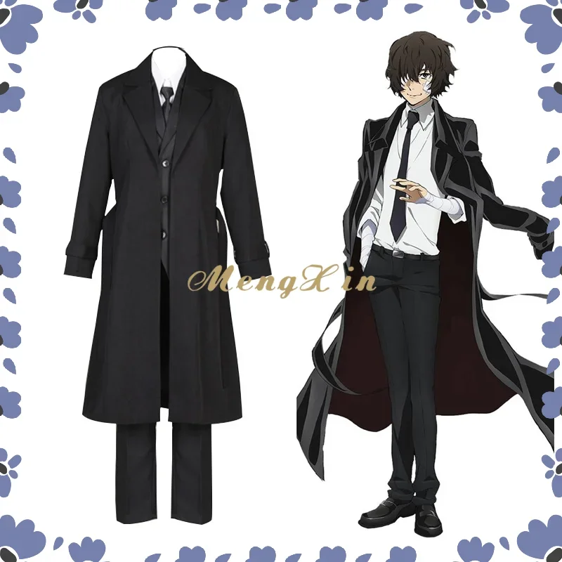 Anime-Bungo-Stray-dogs-Dazai-Osamu-cosplay-costume-black-trench-outfit ...