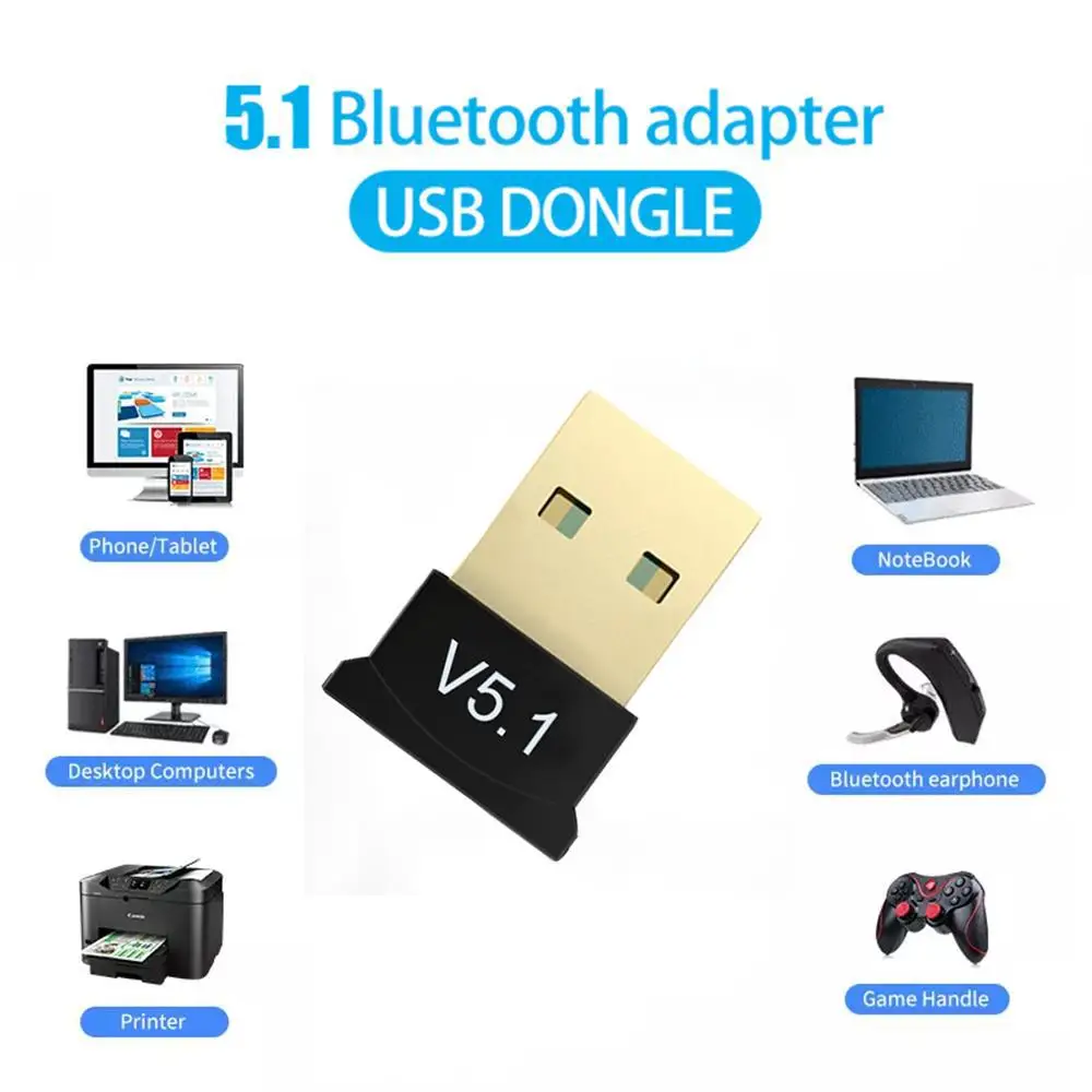 BT 5.1 Wireless Bluetooth Adapter USB Dongle For Desktop Laptop PC Multi Device Bluetooth Audio ...