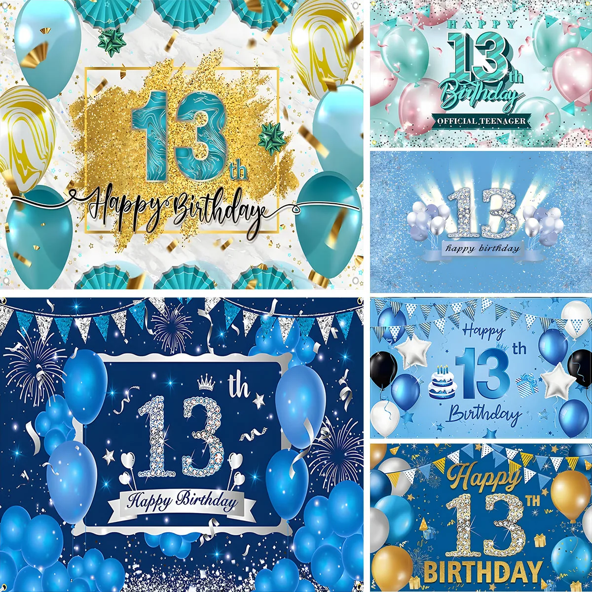 Happy-13th-Birthday-Party-Backdrop-Banner-Poster-13-Years-Old-for-Girls ...