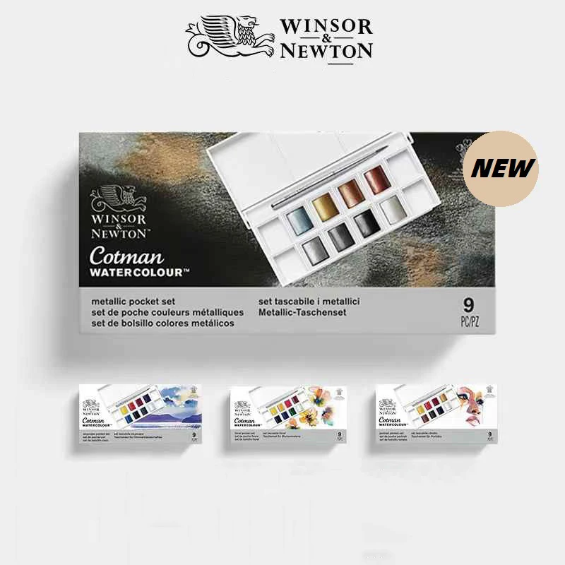 Winsor-Newton-Cotman-Metallic-Watercolor-Paint-Set-8-Color-Half-Pans-Colors-Palette-with-Brush ...
