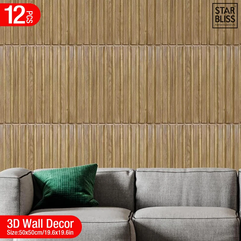 12pcs 50cm 3D wall decor Wood grain slatted wall panel 3D groove ...