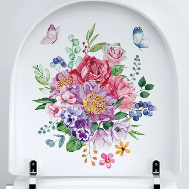 1 Piece Flower Toilet Sticker Home Toilet Bathroom Toilet Cover ...