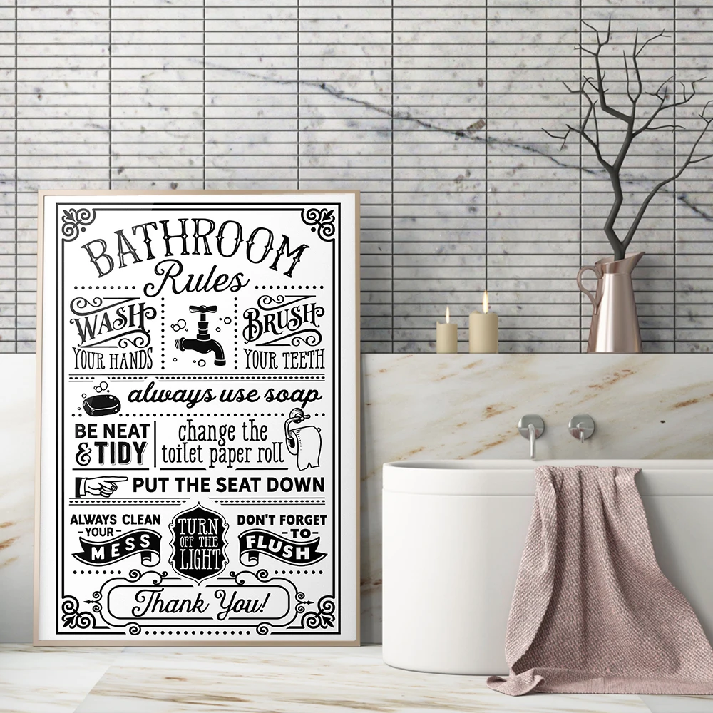 Funny-Bathroom-Rules-Signs-Canvas-Poster-Word-Search-Wall-Art-Quote ...