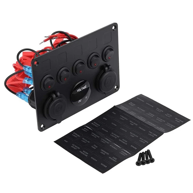 5-Gang-Red-LED-Light-Rocker-Switch-Panel-Console-12V-Car-Boat-Marine-RV ...
