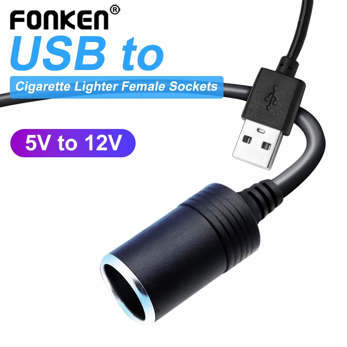 Fonken Car Converter Adapter Wired Controller USB Port 5V to 12V Cigarette Lighter Socket Female ...
