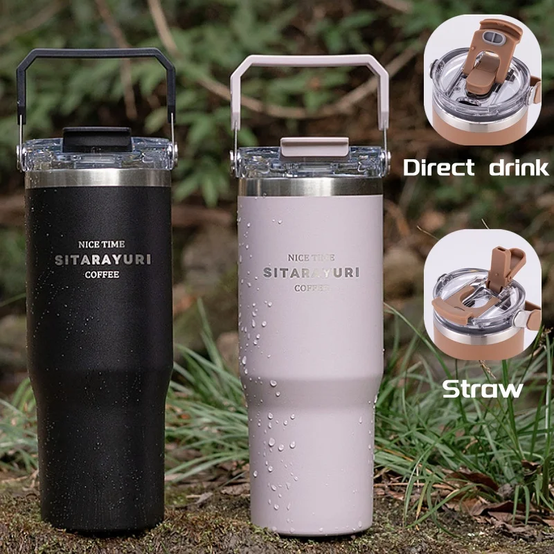 21oz-31oz-Stainless-Steel-Tumbler-with-Straw-Insulated-Thermos-Coffee ...