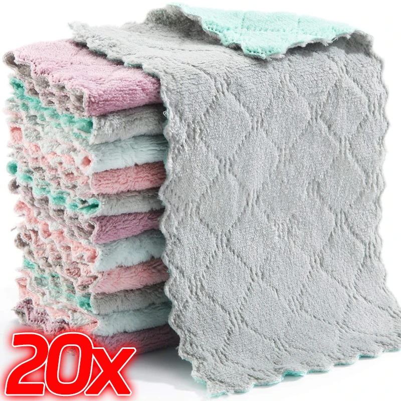 20-1PCS-Double-layer-Microfiber-Towel-Super-Absorbent-Coral-Fleece ...