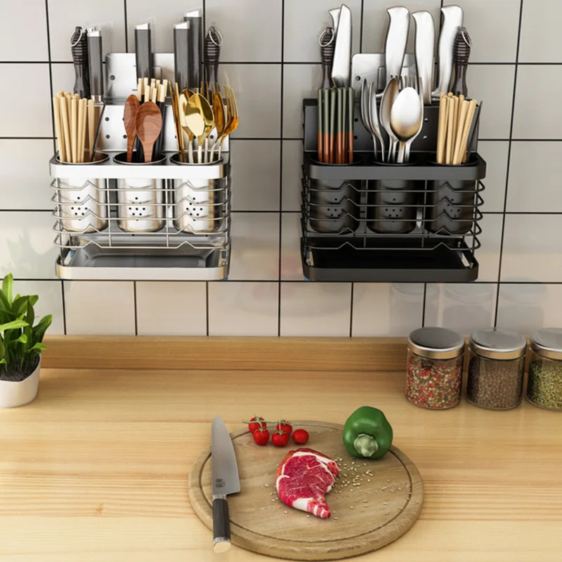 304-Stainless-Steel-No-Drilling-Wall-Mount-Kitchen-Storage-Rack-Knives ...