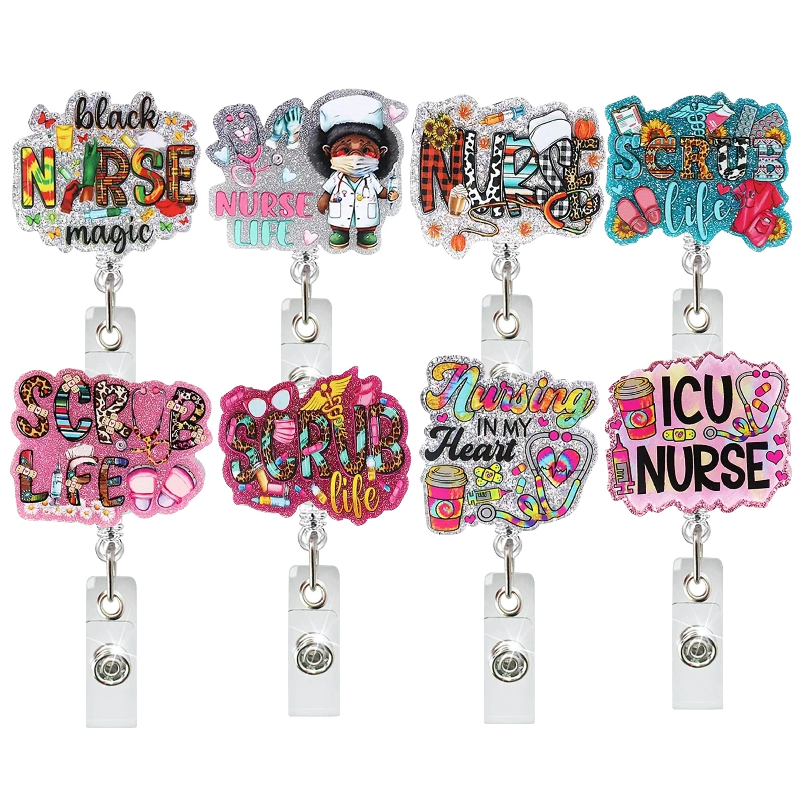New-Glitter-Acrylic-Medicine-Doctor-Nurse-Badge-Reel-Retractable-Id ...