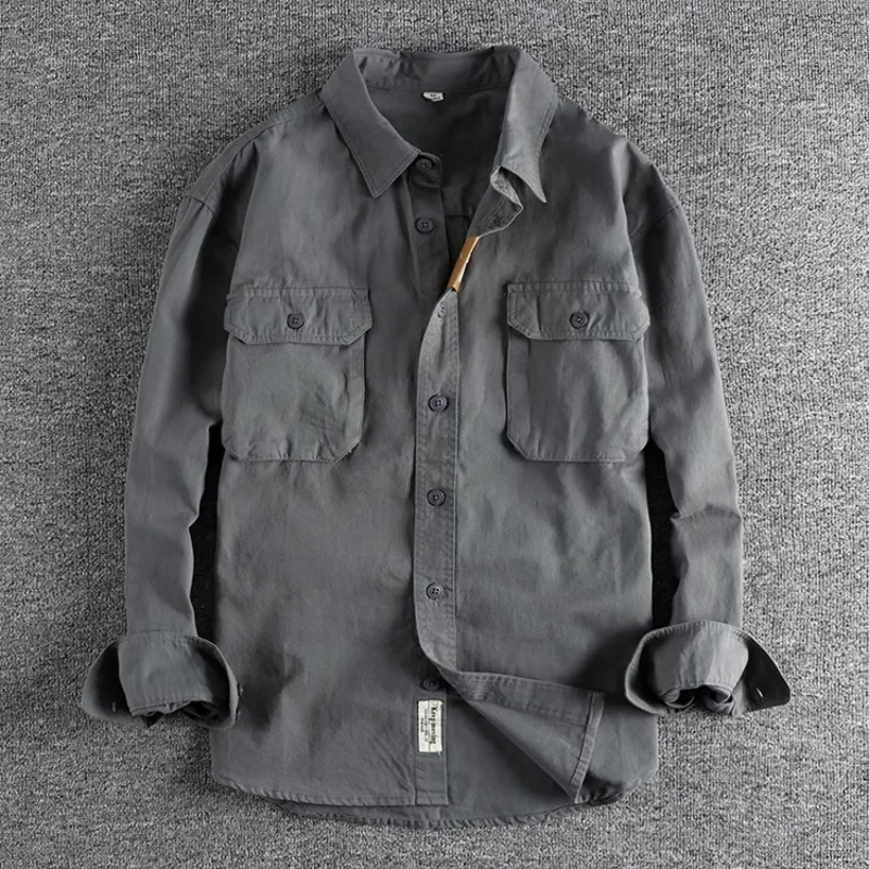 Vintage Style Work Shirt with Multi-purpose Pockets for Men Classic ...