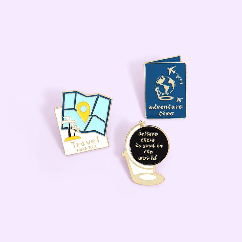 World-Travel-Enamel-Pin-Traveler-Badge-Map-Globe-Passport-Adventure ...