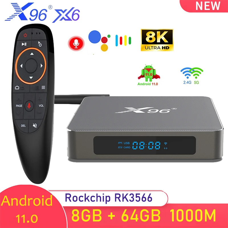 Dispositivo de TV inteligente X96 X6 2023, decodificador con Android 11, Rockchip RK3566, 8 GB ...