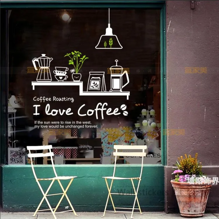 Coffee-Shop-Sticker-Bean-Milk-tea-Decal-Cafe-Cup-Poster-Vinyl-Art-Wall ...