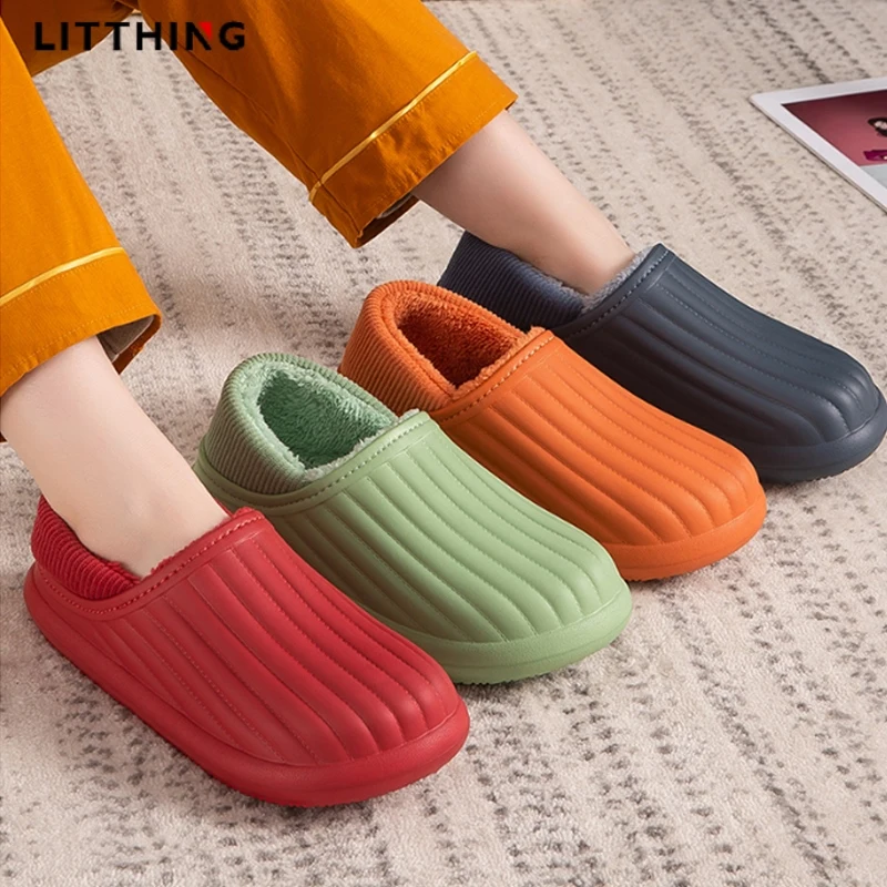 Home Slippers For Men Women Winter Furry Short Plush Slippers Non Slip ...