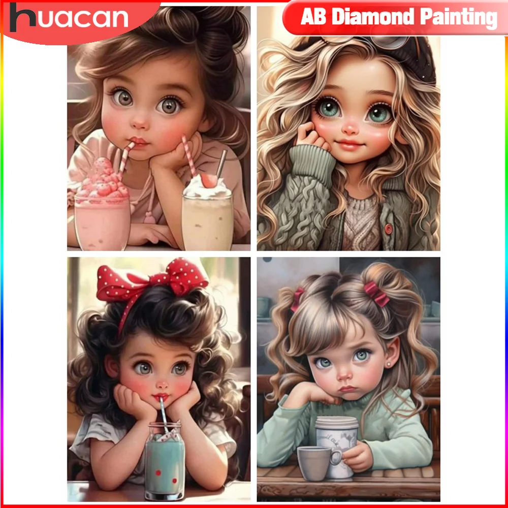 HUACAN-Diamond-Painting-Cartoon-Girl-Full-Square-Round-Drill-Mosaic ...