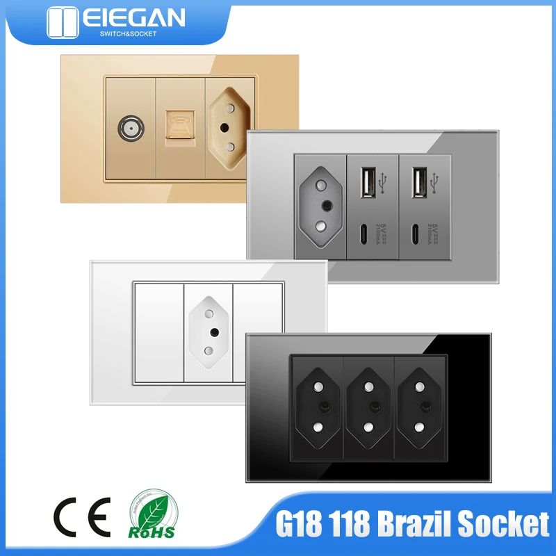 PSSRISE-G18-Brazil-Standard-USB-Socket-Wall-Power-Plug-Crystal-Glass ...