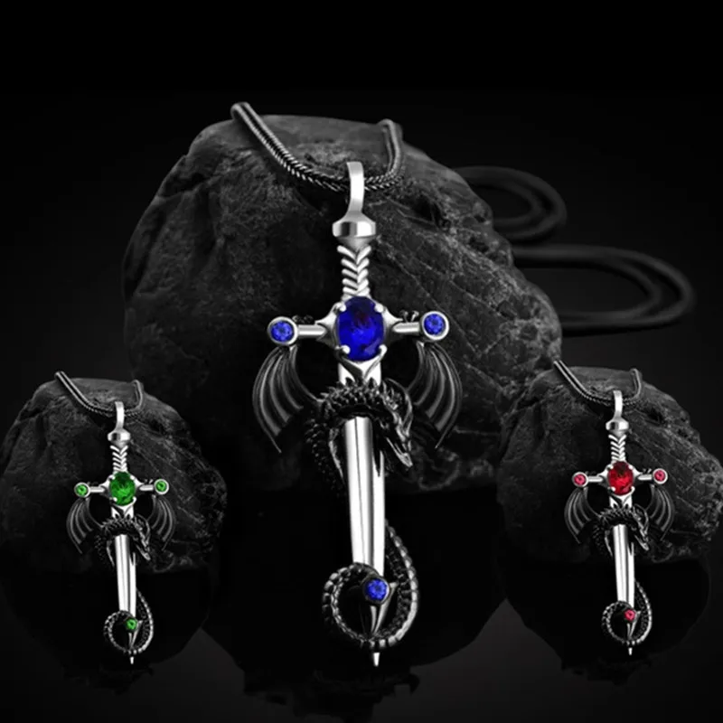 Fashion Men Stainless Steel Dragon Sword Necklace Hip Hop Necklaces for Men Stainless Steel ...