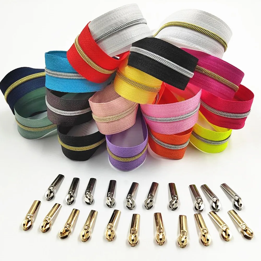 3-5-Meters-Golden-Silver-Tooth-Zippers-Rolls-with-10-Pieces-Zipper ...