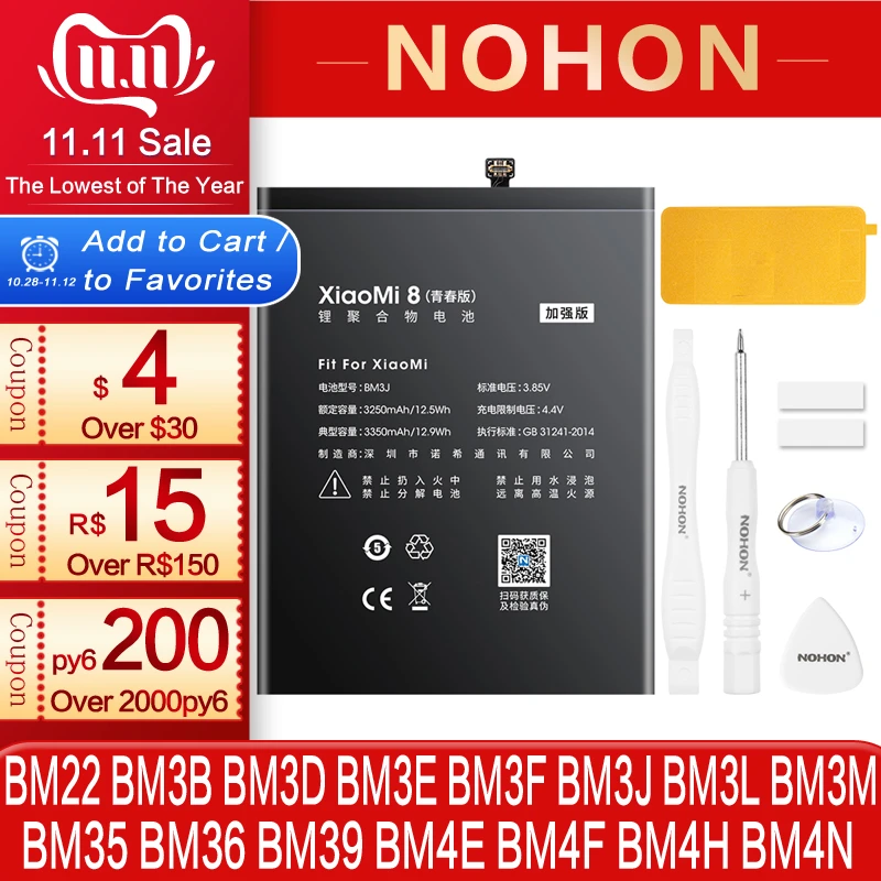 Nohon Battery For Xiaomi Mi 8 Lite Pro 9 Se 6 5 Mi8 Mi9 9se 8se 8pro ...