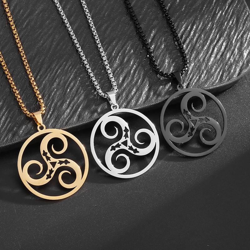 Stainless-Steel-Triple-Spiral-Celtic-Circle-Necklace-Pendant-Religious ...