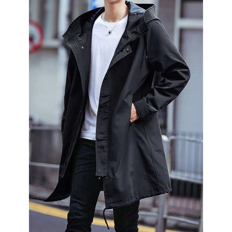 Men-s-long-windbreaker-hooded-windbreaker-black-jacket-casual-jacket ...