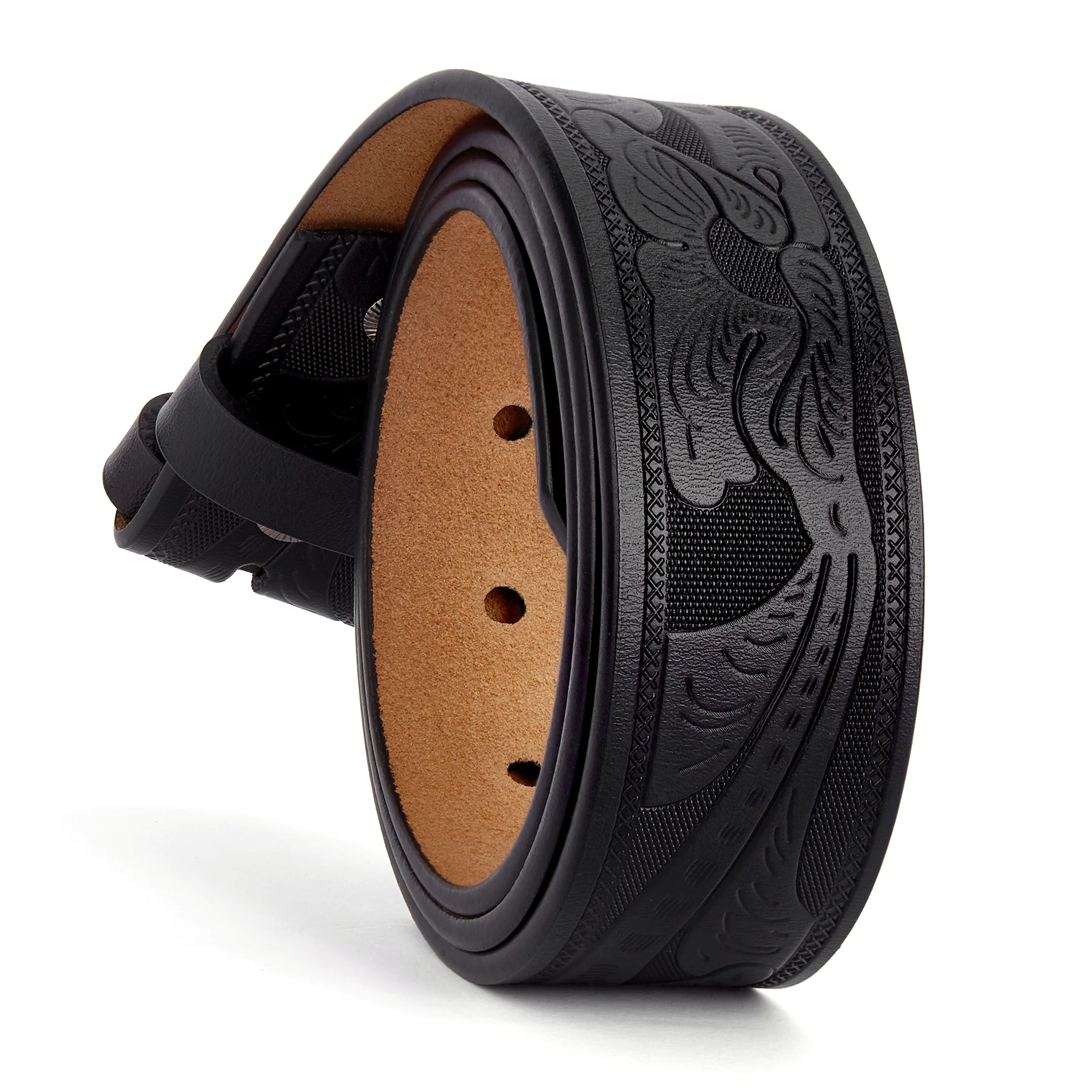 2023-Belts-Without-Buckle-Two-Layer-Embossed-Cowhide-No-Buckle-Strap ...