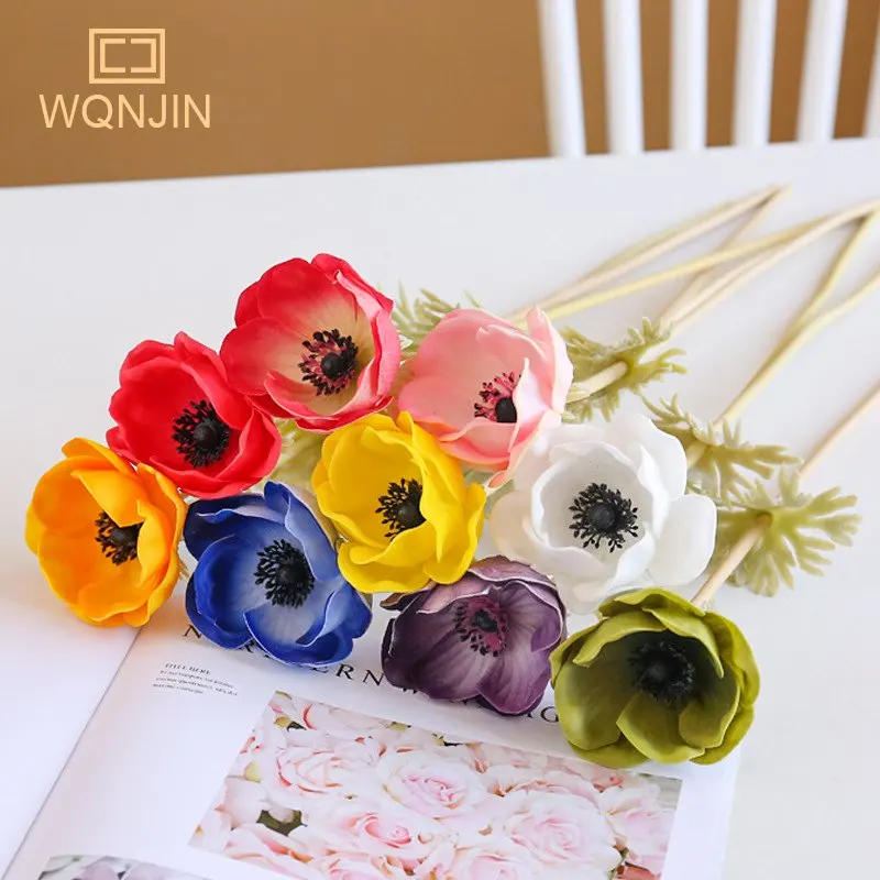 Artificial-Silk-Flower-Single-Head-PU-Anemone-Flower-Home-Living-Room ...