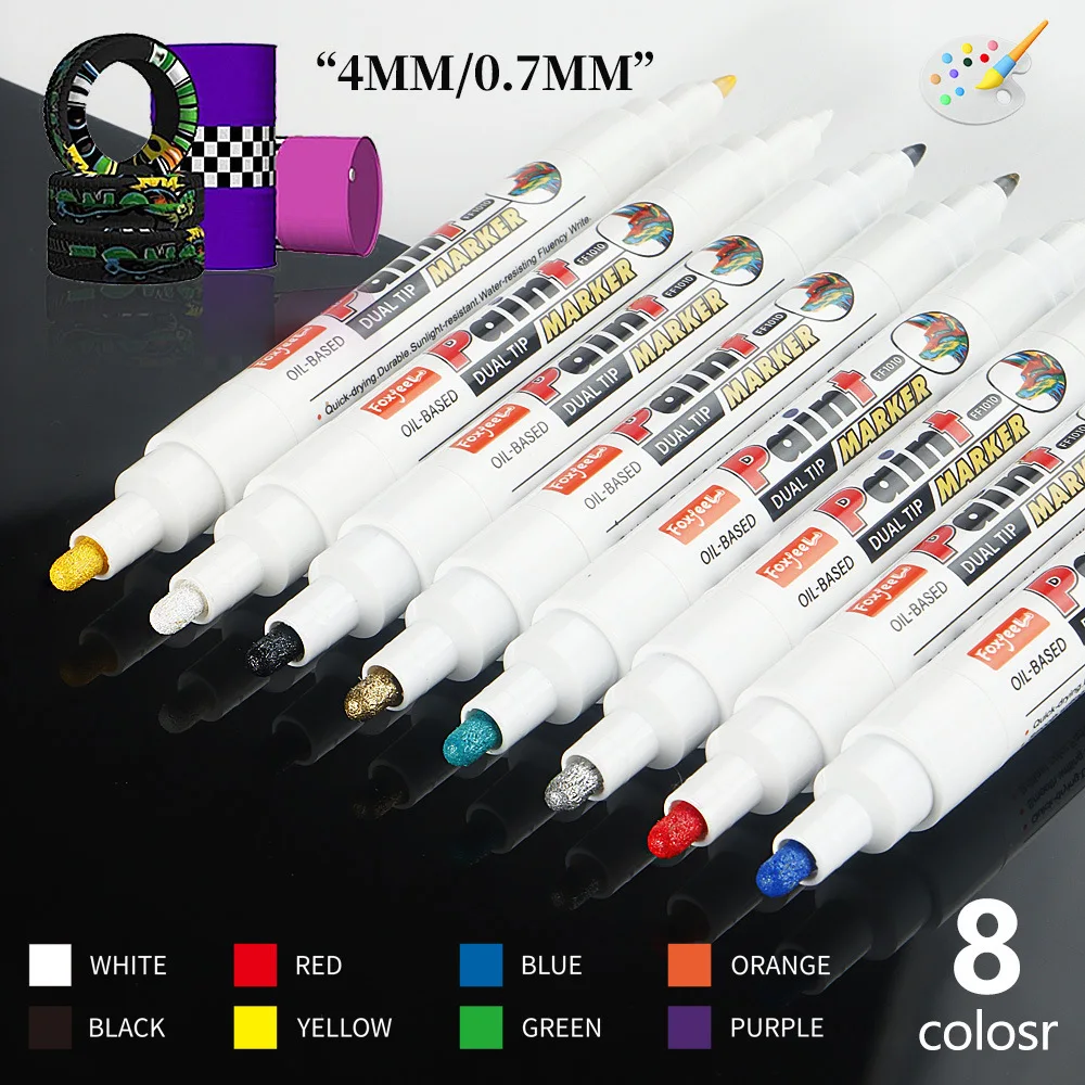8Colors/set Double-headed Permanent Paint Marker Waterproof White ...