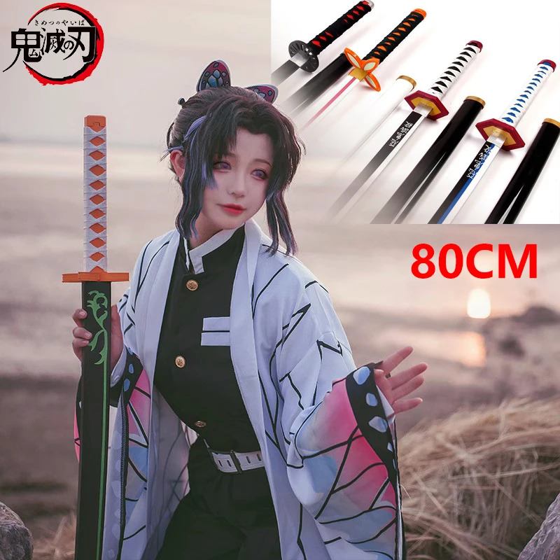 80cm Demon Slayer Katana Swords Wooden Kimetsu No Yaiba Tanjirou ...