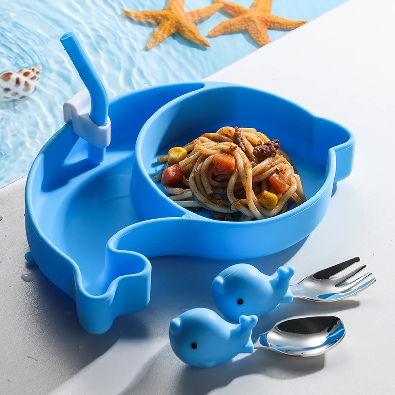 Safe-Silicone-Dish-for-Baby-Cartoon-Dolphin-Kids-Feeding-Complementary ...