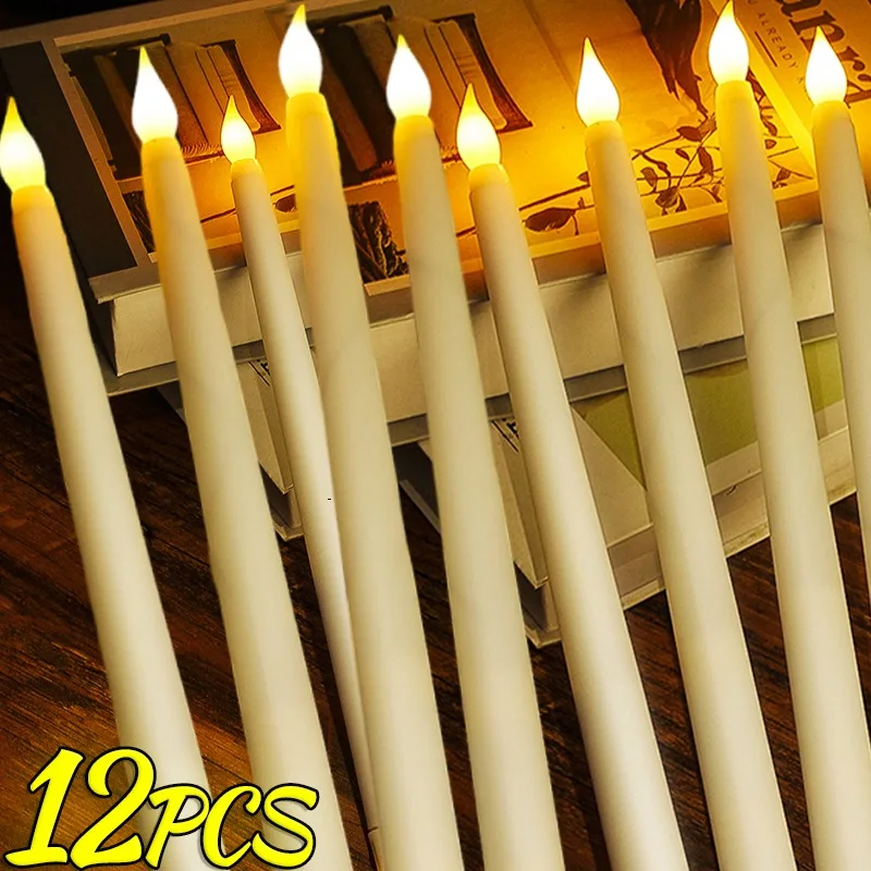 1/12PCS LED Flameless Electronic Candles Long Candle Flameless Pointe ...