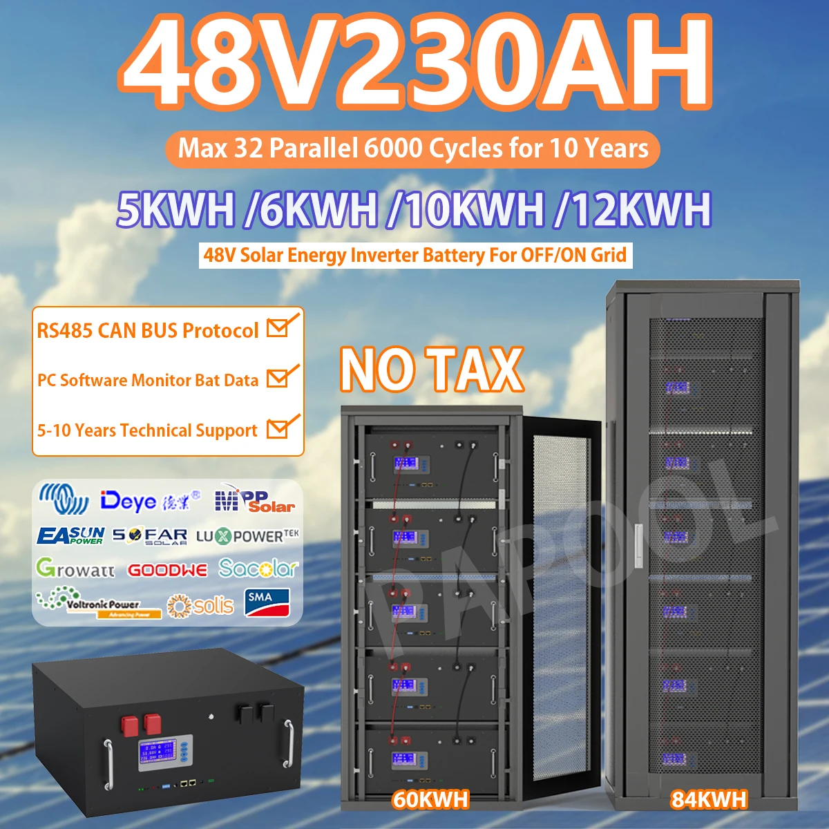 Lifepo4 48v 230ah 200ah 100ah Battery Pack 51.2v 12kw 10kw 6000 Cycle ...